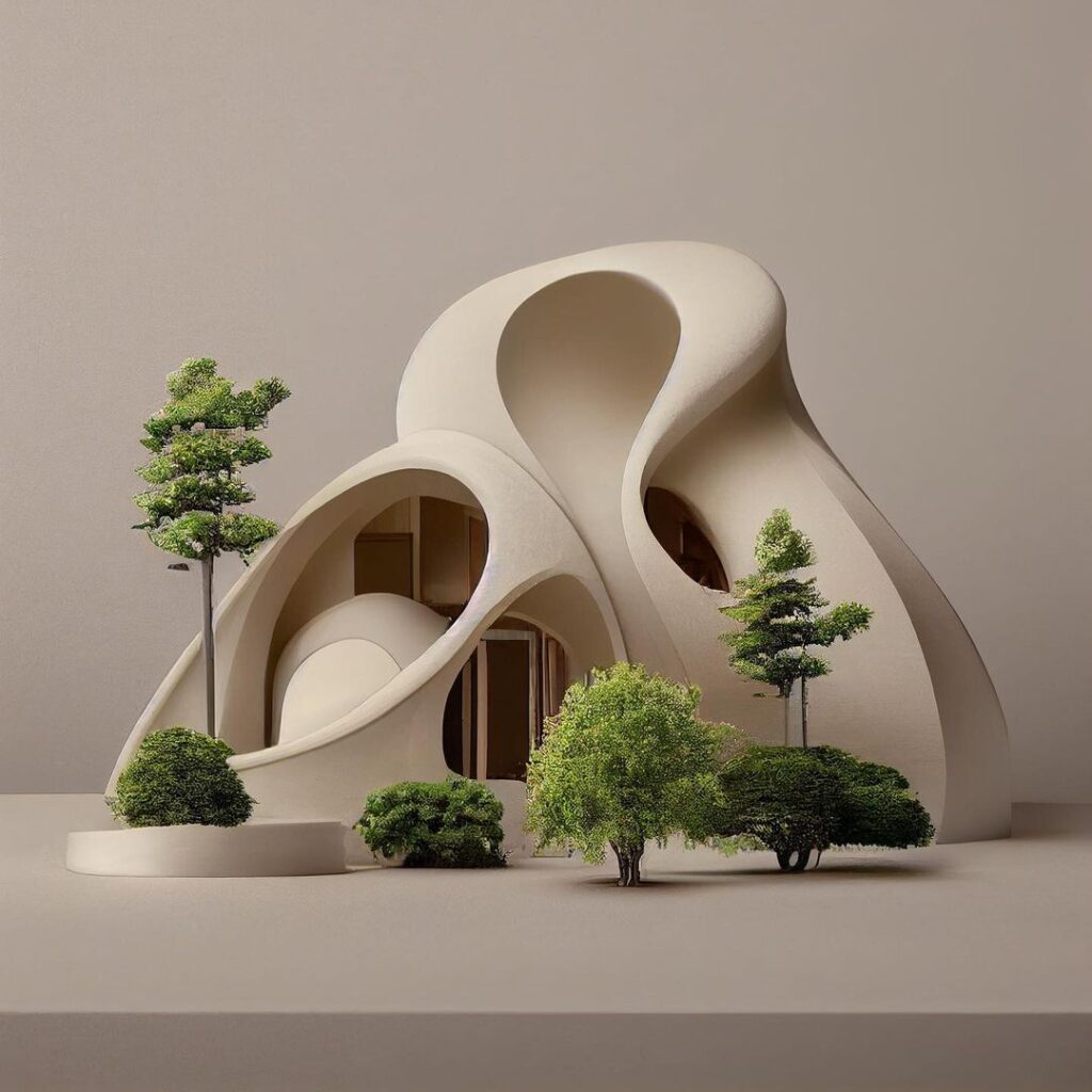 Arquitectura: Pruebas de conceptos curvos en Midjourney IA